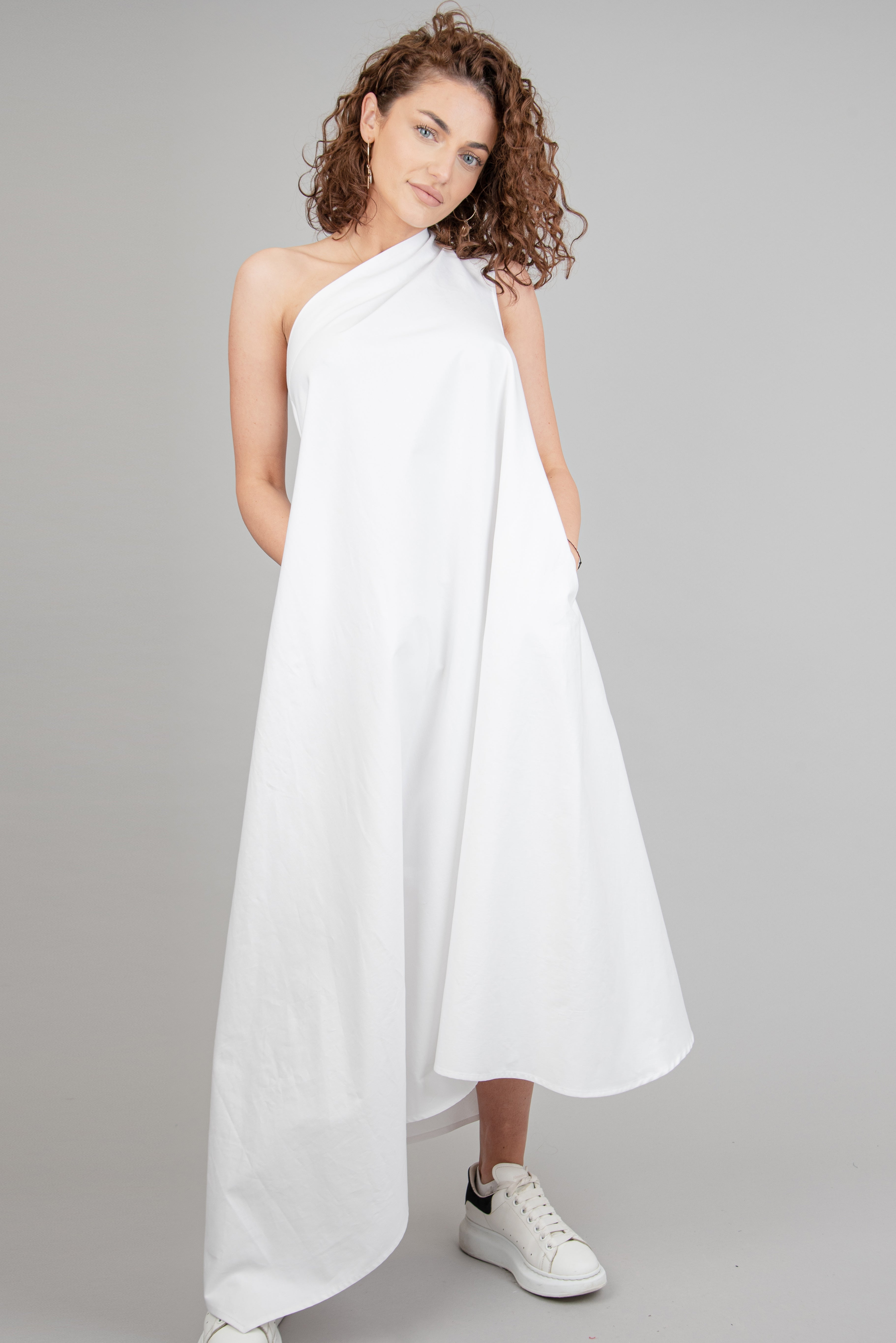 White one shoulder dress F2255 – FloAtelier Handmade